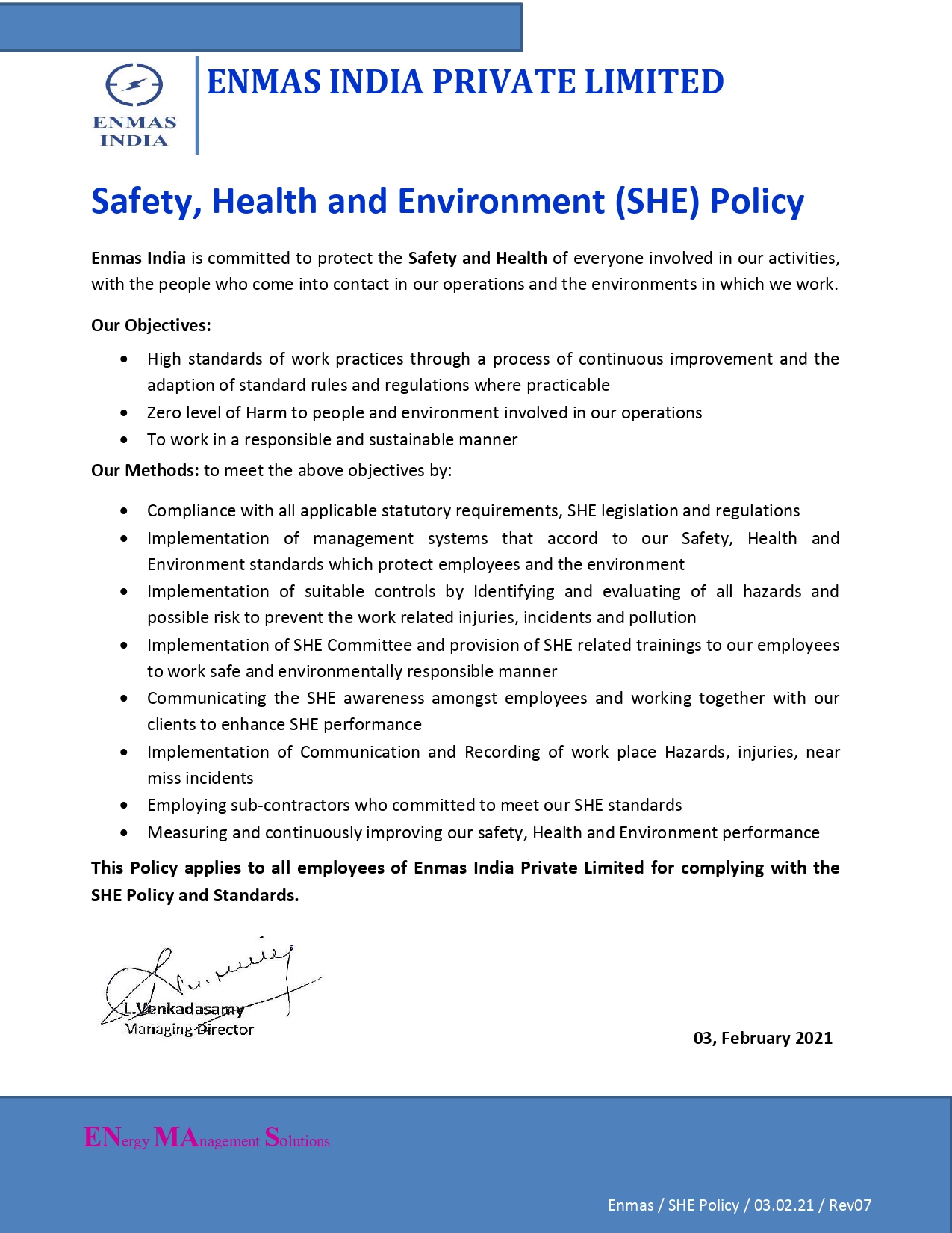 She Policy - ENMAS India